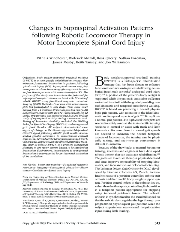 (PDF) Changes in Supraspinal Activation Patterns following Robotic ...