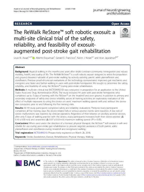 (PDF) The ReWalk ReStore™ soft robotic exosuit: a multi-site clinical ...
