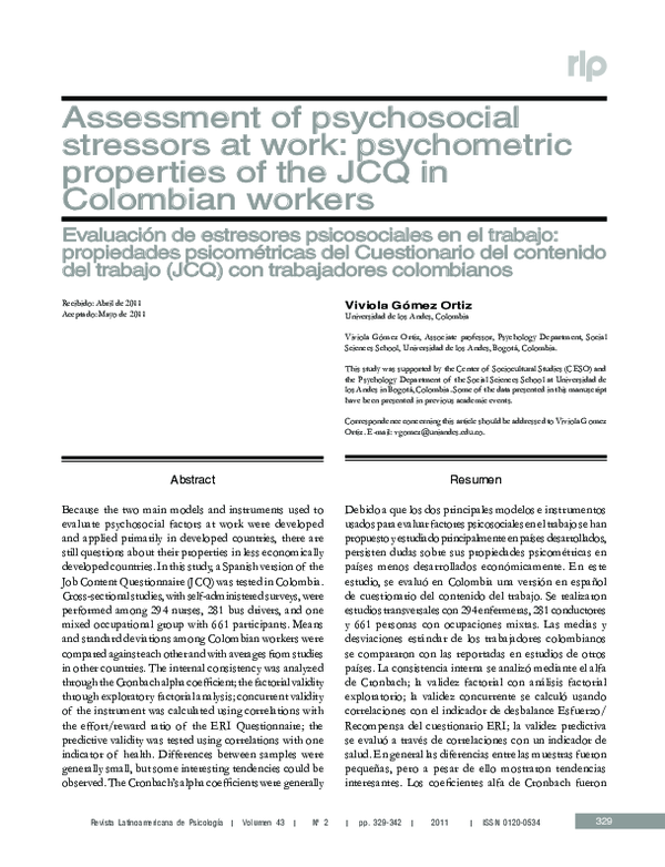 (PDF) Assessment of Psychosocial Stressors at Work: Psychometric ...