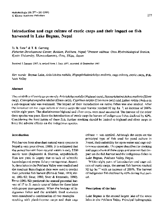 (PDF) Introduction and cage culture of exotic carps and their impact on ...
