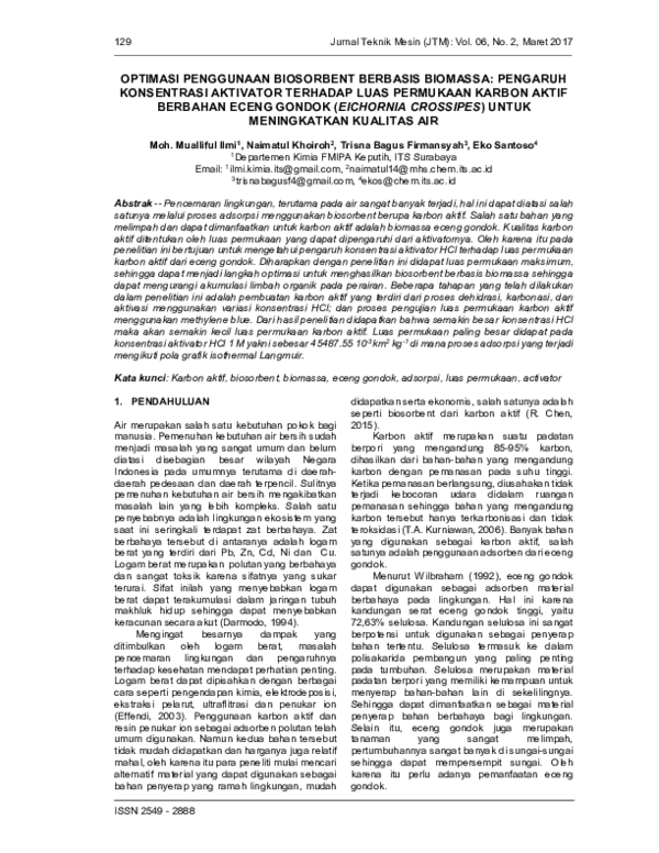 (PDF) Optimasi Penggunaan Biosorbent Berbasis Biomassa: Pengaruh Konsentrasi Aktivator Terhadap ...