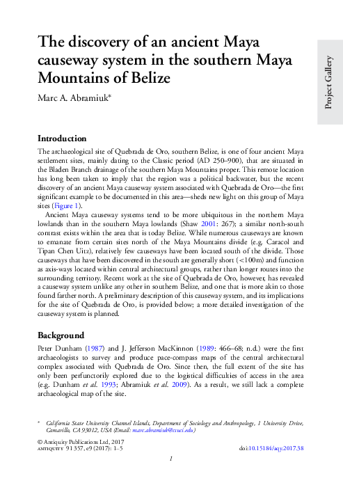 (PDF) The discovery of an ancient Maya causeway system in the southern ...