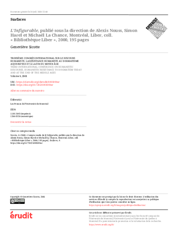 (PDF) L’Infigurable, publié sous la direction de Alexis Nouss, Simon ...