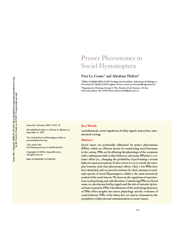 (PDF) Primer Pheromones in Social Hymenoptera