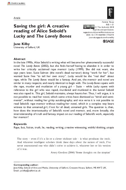 (PDF) Saving the girl: A creative reading of Alice Sebold’s Lucky and ...