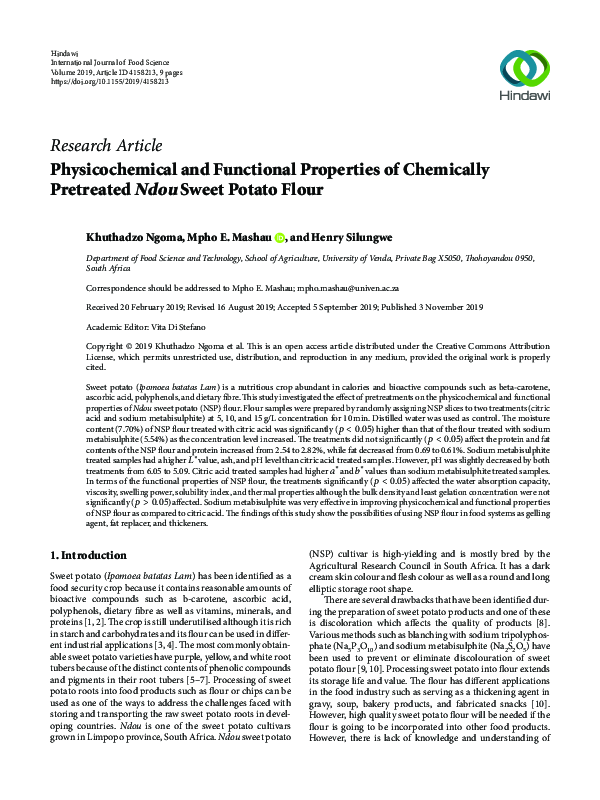 (PDF) Physicochemical and Functional Properties of Native and Modified by Crosslinking, Dark ...