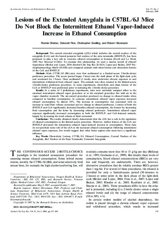(PDF) Lesions of the Extended Amygdala in C57BL/6J Mice Do Not Block ...