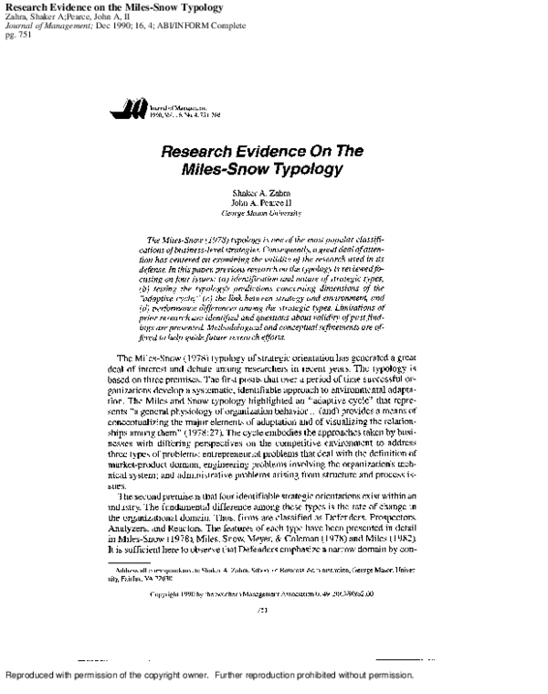 (PDF) Research Evidence On The Miles-Snow Typology
