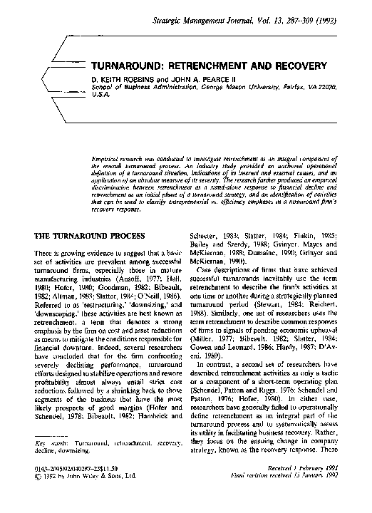 (PDF) Turnaround: Retrenchment and recovery