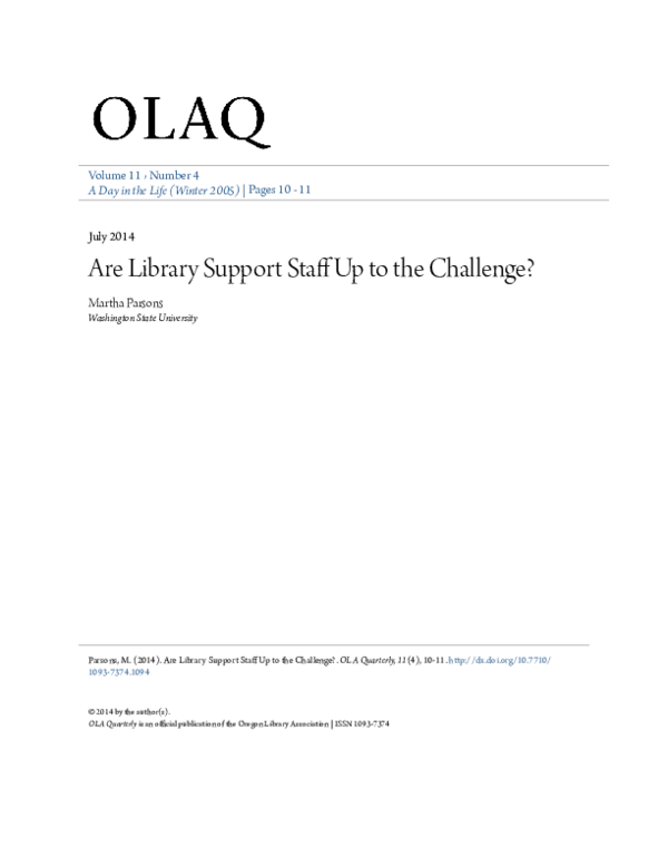 (PDF) Are Library Support Staff Up to the Challenge?
