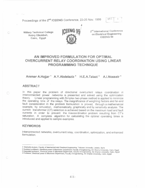 Pdf An Improved Formulation For Optimal Overcurrent Relay Coordination Using Linear