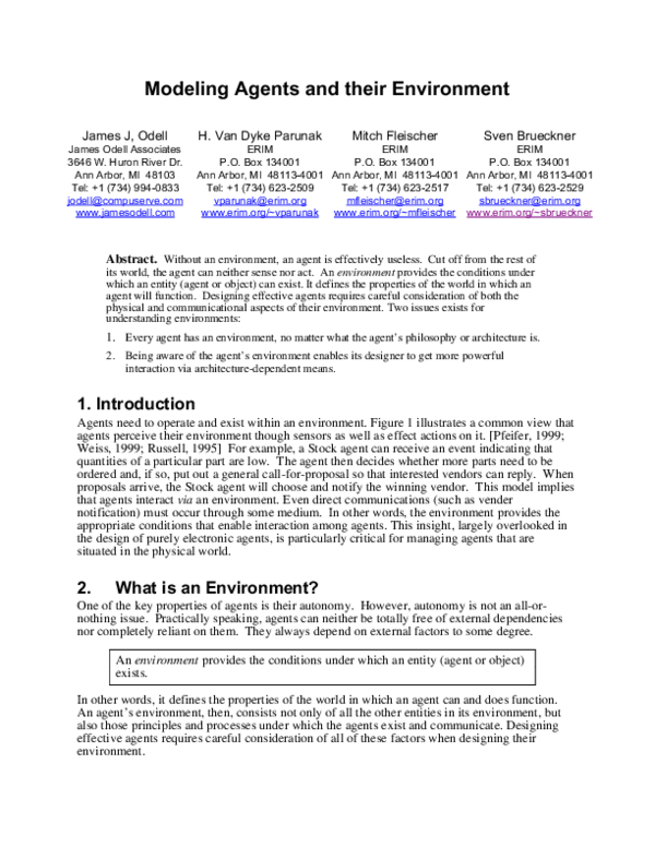 (PDF) Modeling Agents and Their Environment