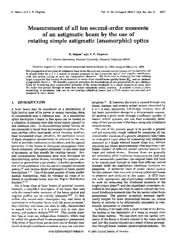(PDF) Measurement of all ten second-order moments of an astigmatic beam ...