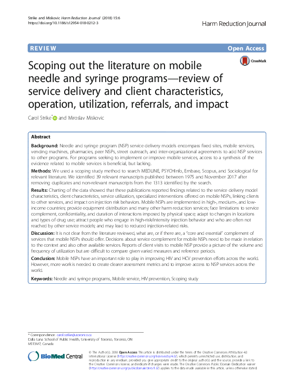 (PDF) Scoping out the literature on mobile needle and syringe programs ...