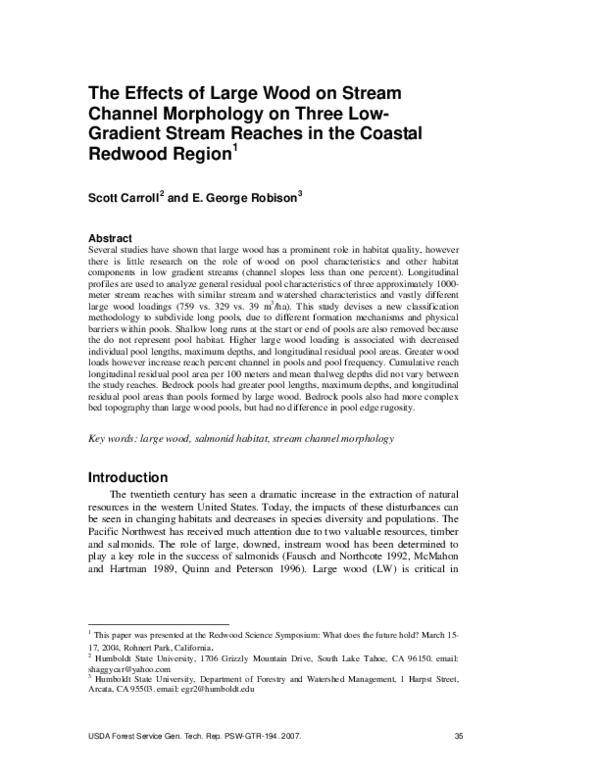 (PDF) The Effects of Large Wood on Stream Channel Morphology on Three ...