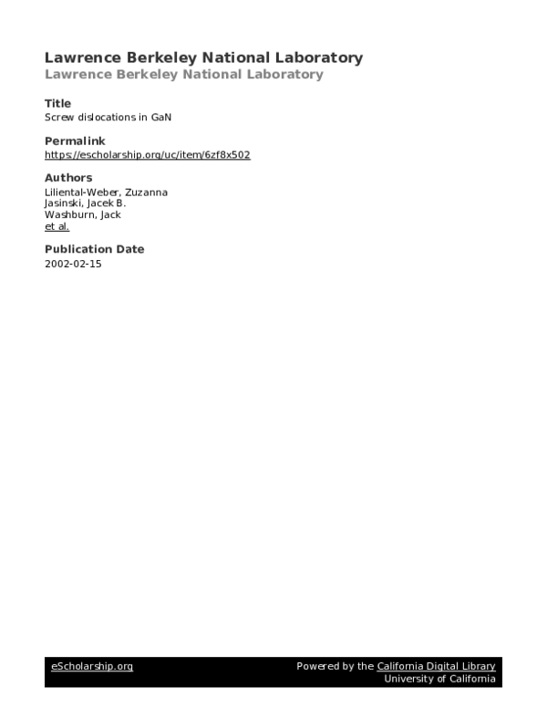(PDF) Screw dislocations in GaN