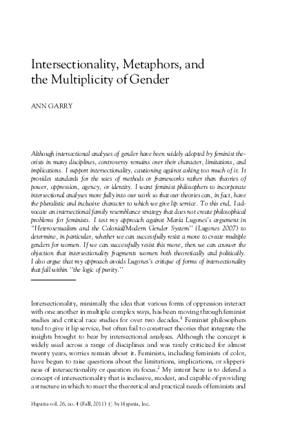 (PDF) Intersectionality, Metaphors, and the Multiplicity of Gender