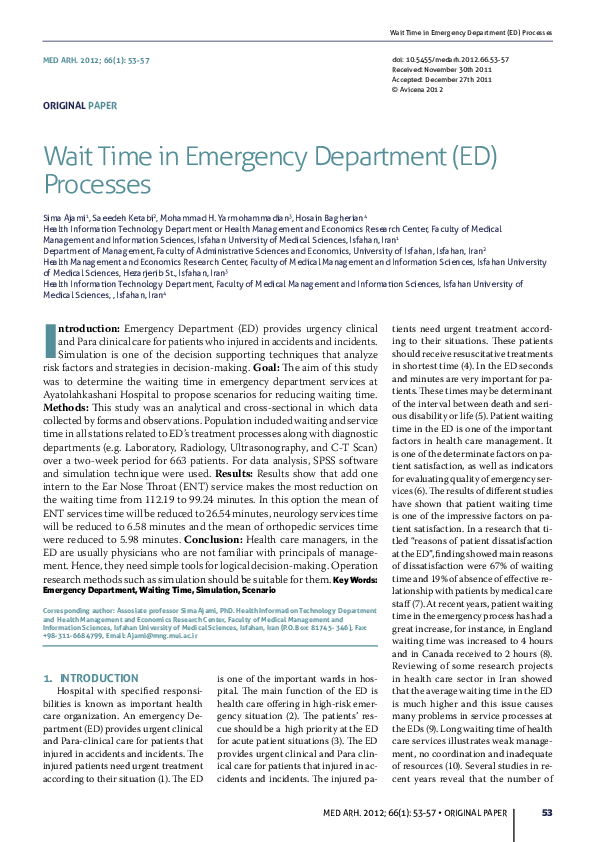 (PDF) Reducing ED Wait Times via Simulation Techniques