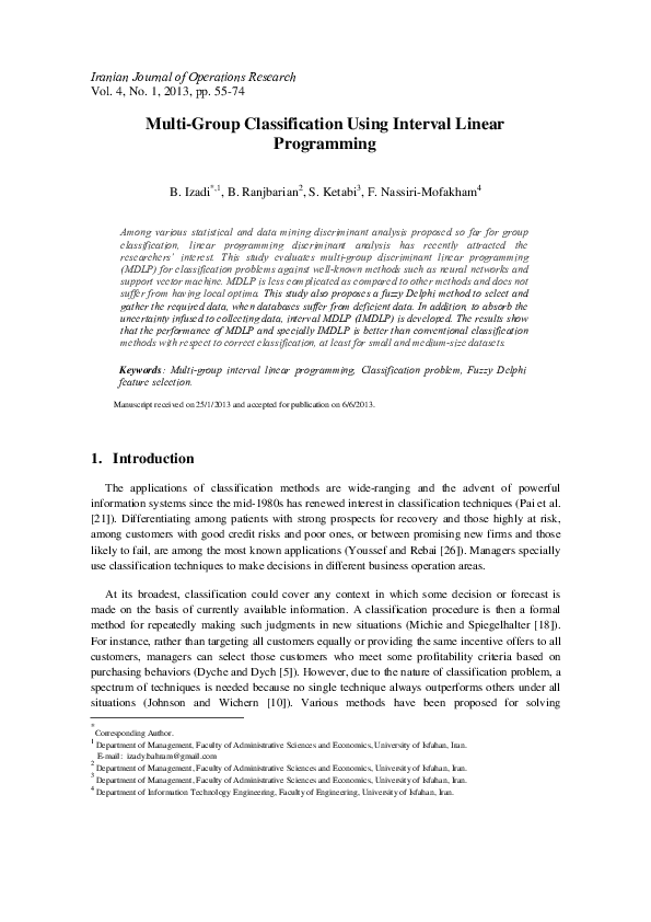Pdf Multi Group Classification Using Interval Linear Programming