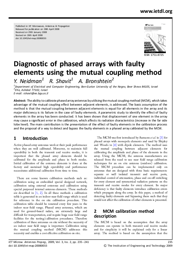 (PDF) Diagnostic of phased arrays with faulty elements using the mutual ...