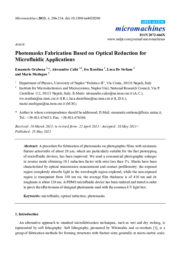 (PDF) Photomasks Fabrication Based on Optical Reduction for ...
