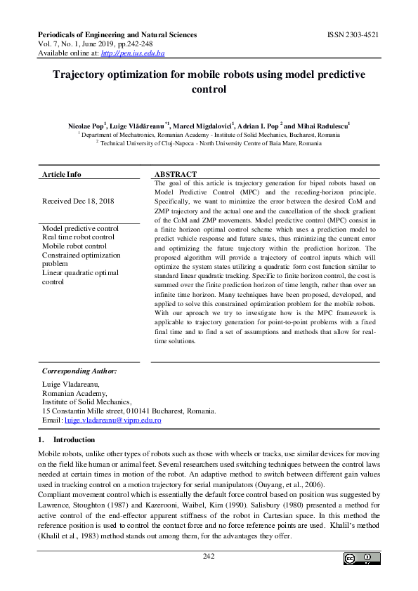 Pdf Trajectory Optimization For Mobile Robots Using Model Predictive
