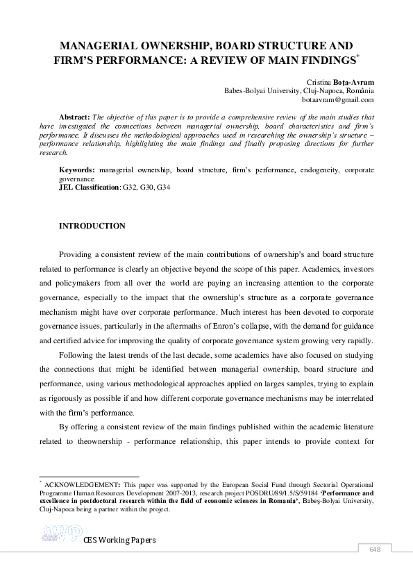 (PDF) Managerial Ownership, Board Structure and Firm Value: The UK Evidence