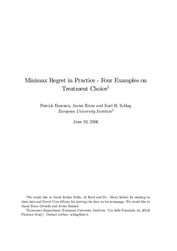 (PDF) Minimax regret in practice Four examples on treatment choice