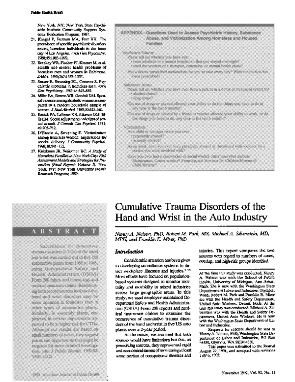 (PDF) Cumulative trauma disorders of the hand and wrist in the auto ...