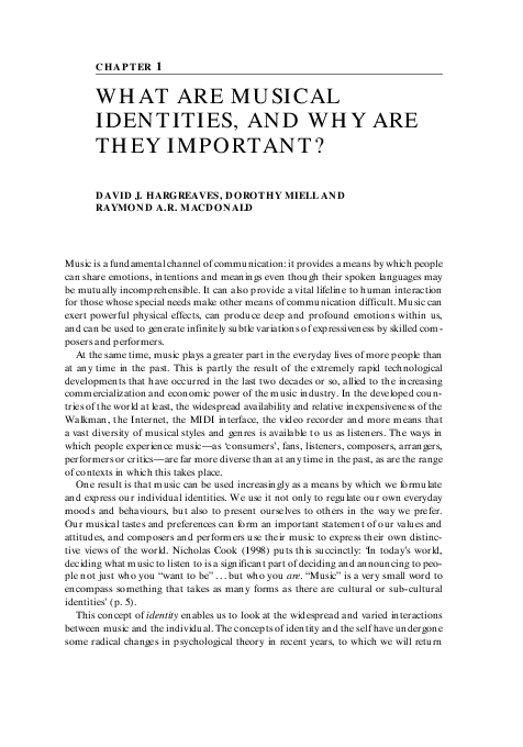 (PDF) What Are Musical Identities, and Why Are They Important