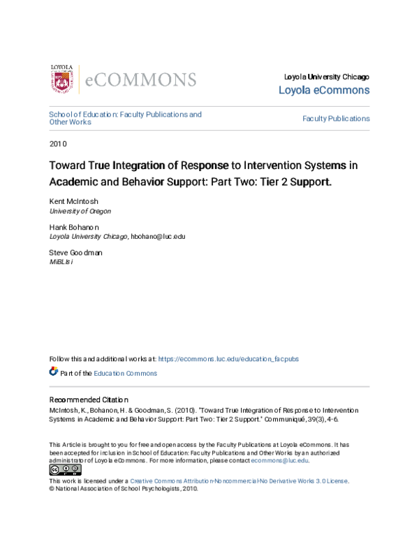 (PDF) Toward True Integration of Response to Intervention Systems in ...