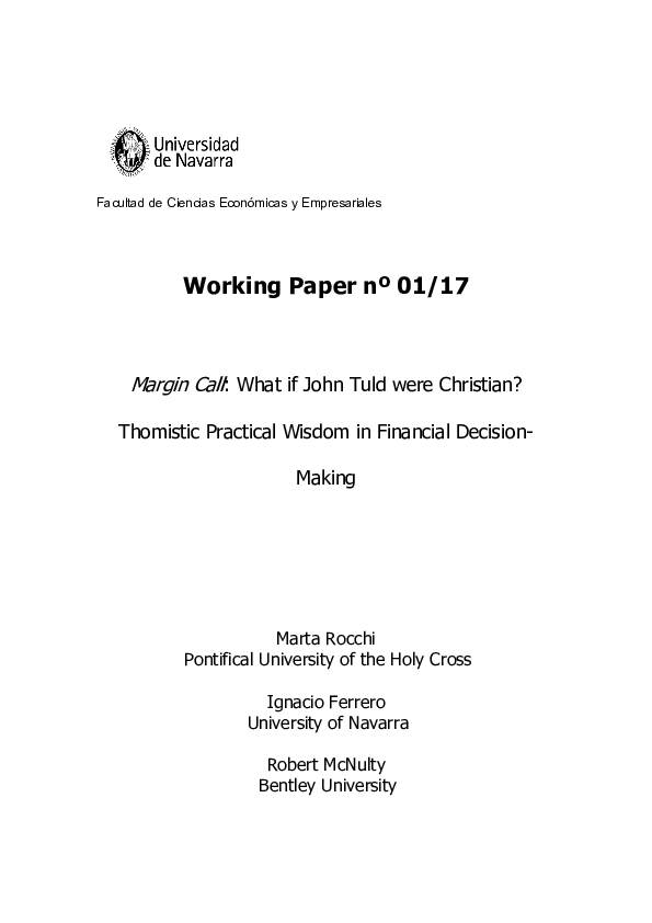 (PDF) Margin Call: What If John Tuld Were Christian? Thomistic ...