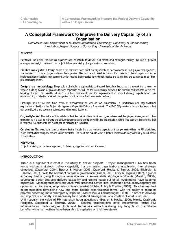 (PDF) A conceptual framework to improve the delivery capability of an ...