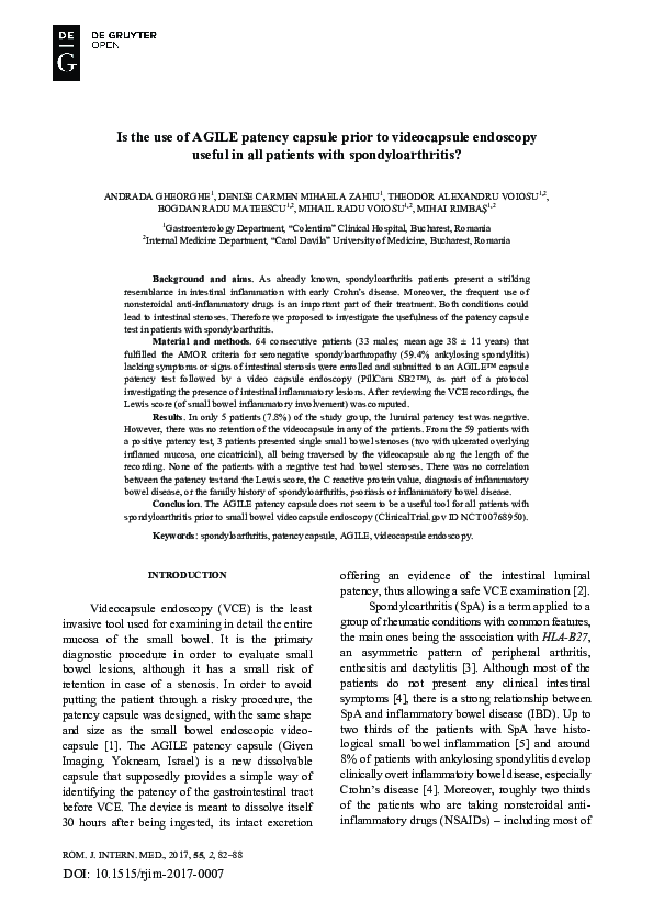 (PDF) Is the use of AGILE patency capsule prior to videocapsule ...