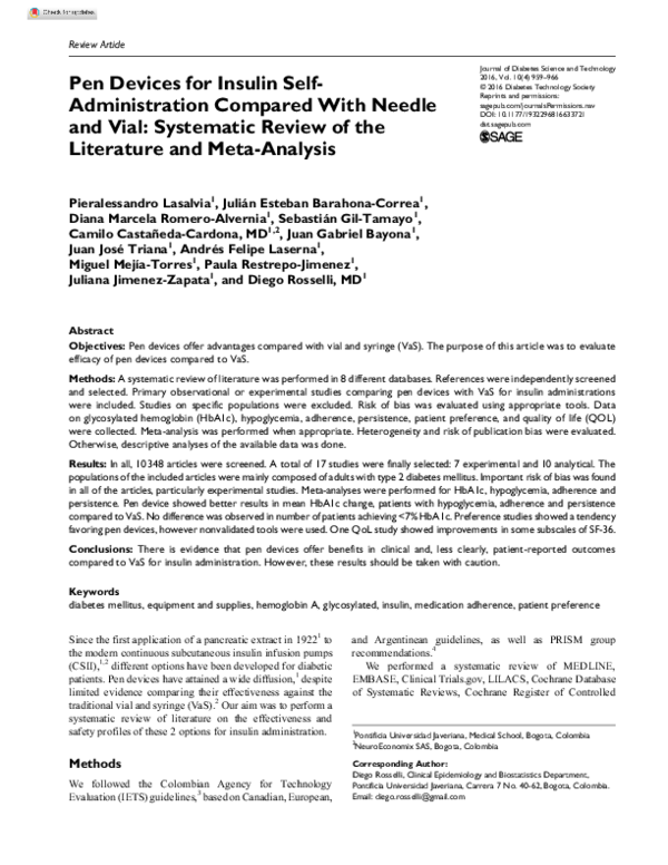 (PDF) Pen Devices for Insulin Self-Administration Compared With Needle ...