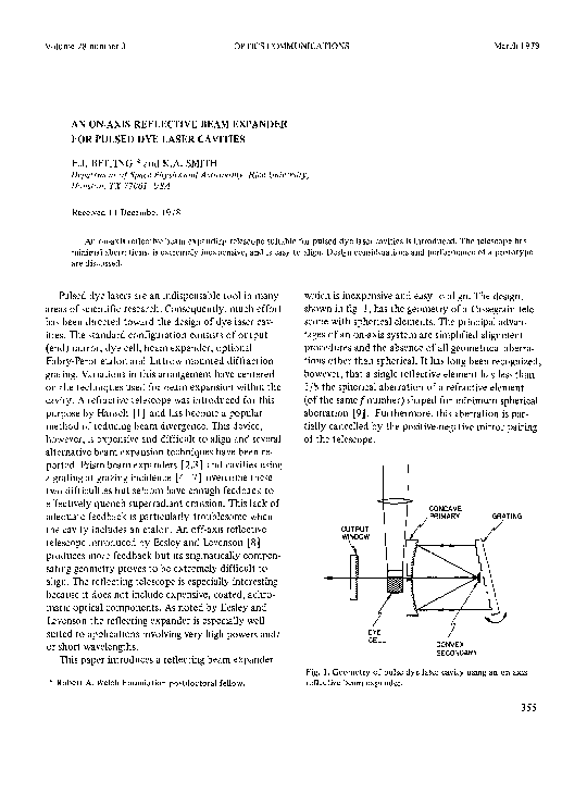 An on-axis reflective beam expander for pulsed dye laser cavities