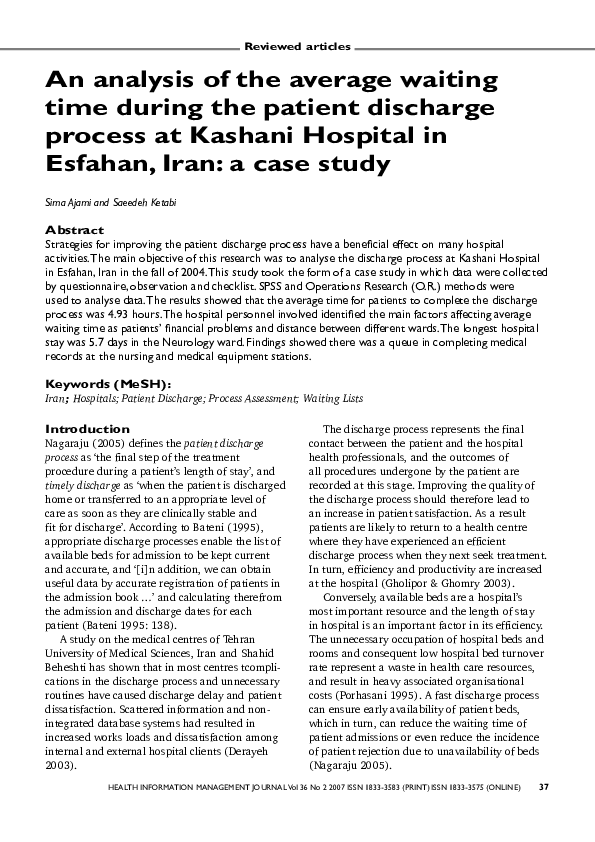 (PDF) An analysis of the average waiting time during the patient ...