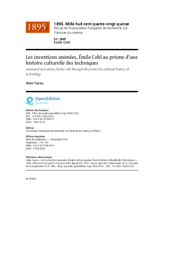 (PDF) Les inventions animées, Émile Cohl au prisme d’une histoire ...