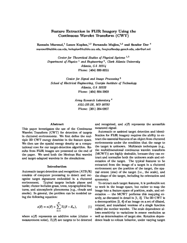 Pdf Feature Extraction In Flir Imagery Using The Continuous Wavelet