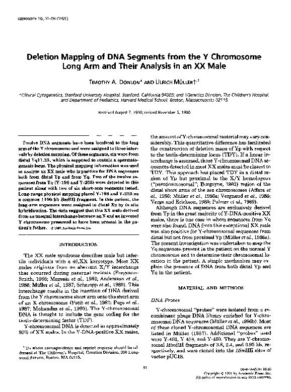 Pdf Deletion Mapping Of Dna Segments From The Y Chromosome Long Arm