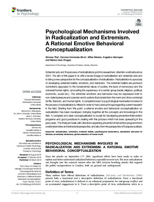 (PDF) Psychological Mechanisms Involved in Radicalization and Extremism ...