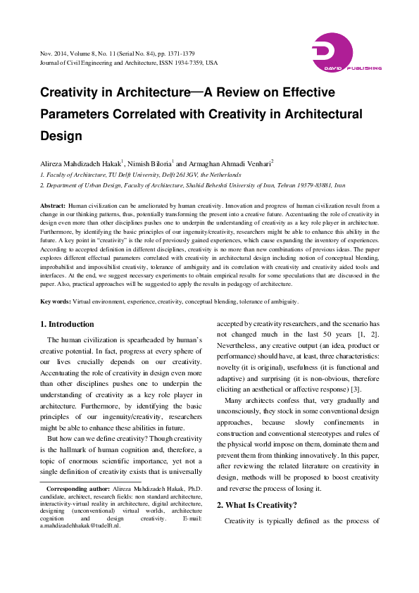 (PDF) Creativity in Architecture—A Review on Effective Parameters ...