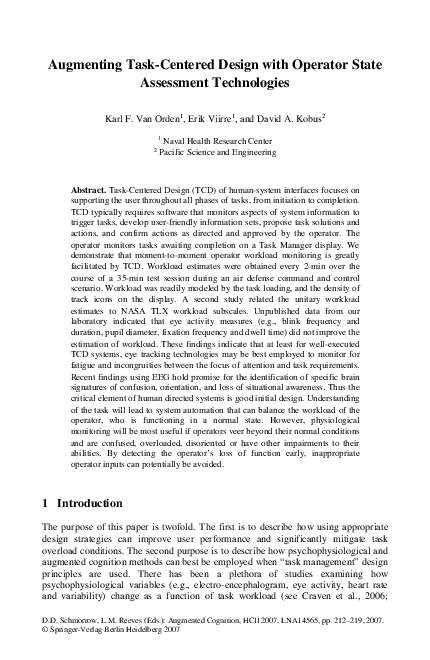 (PDF) Augmenting Task-Centered Design with Operator State Assessment Technologies