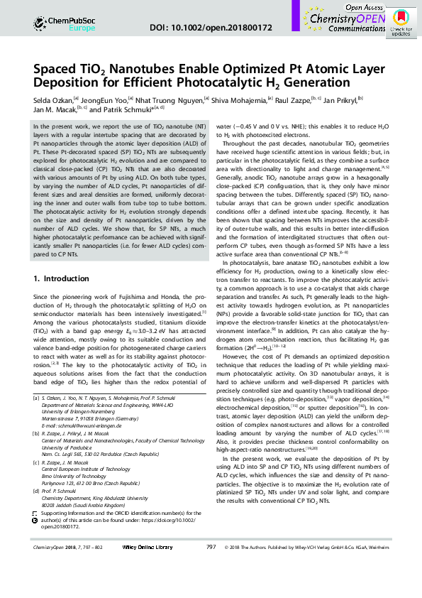(PDF) Spaced TiO2 Nanotubes Enable Optimized Pt Atomic Layer Deposition for Efficient ...