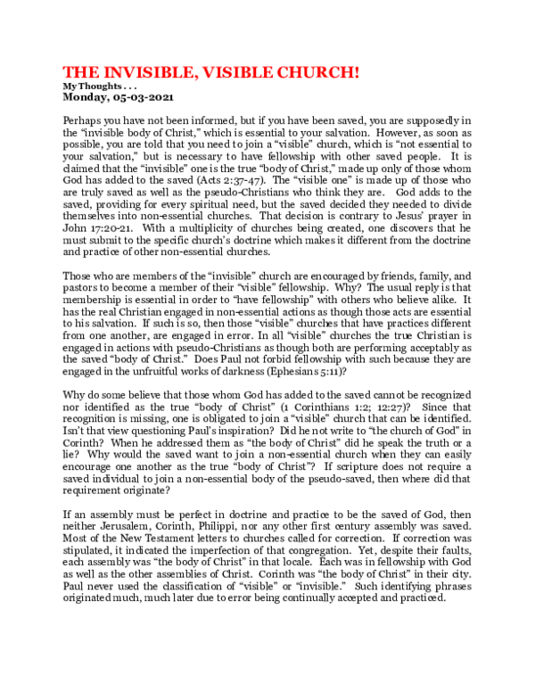 (DOC) The Invisible, Visible Church