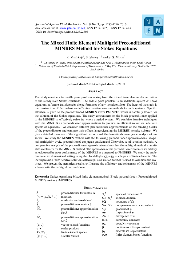 (PDF) The Mixed Finite Element Multigrid Preconditioned MINRES Method ...