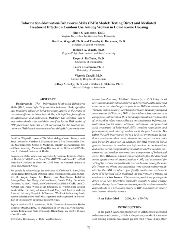 (PDF) Information-motivation-behavioral skills (IMB) model: Testing ...