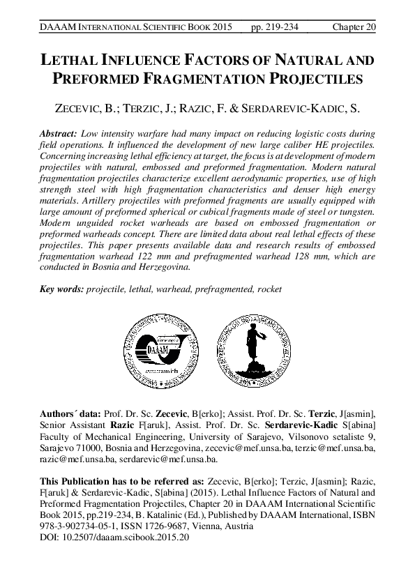 Pdf Lethal Influence Factors Of Natural And Preformed Fragmentation Projectiles