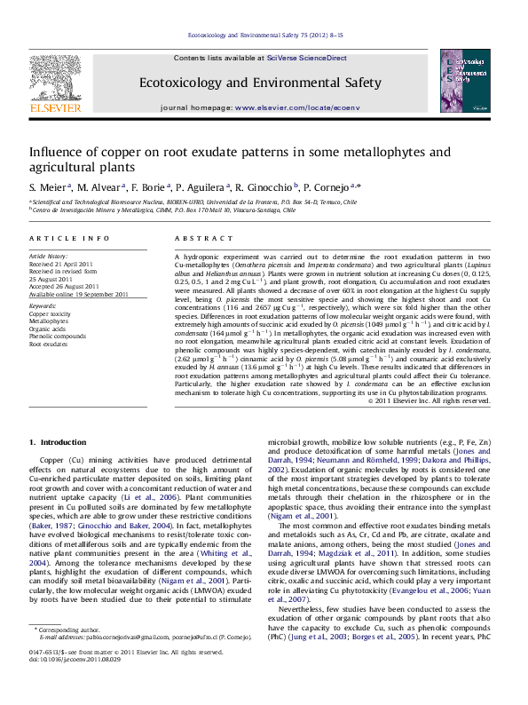(PDF) Influence of copper on root exudate patterns in some ...