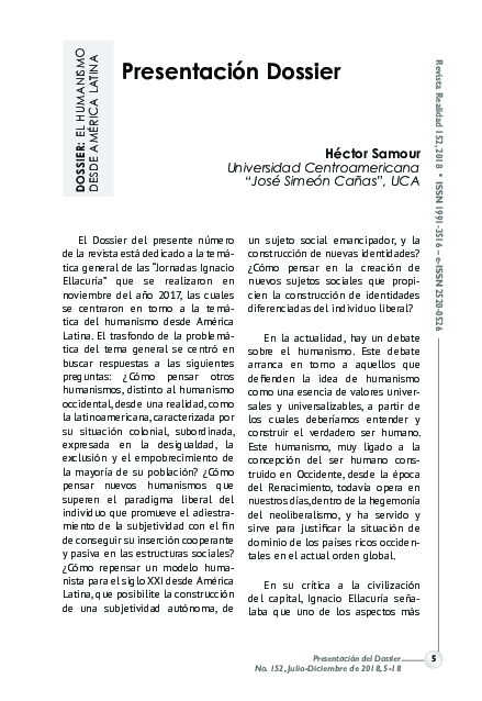 (PDF) Presentación Dossier: El humanismo desde América Latina | Héctor ...